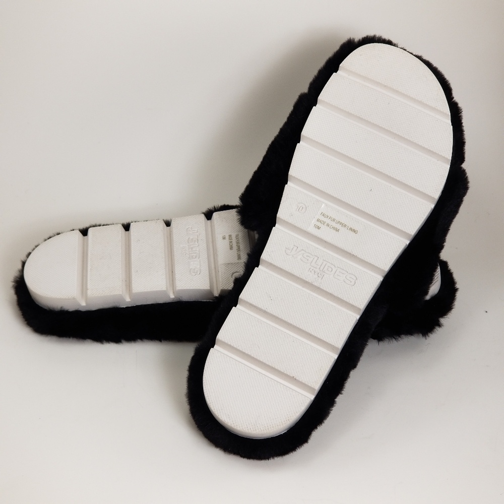 New J/Slides Nyc Black Fuzzy Slipper - Gem